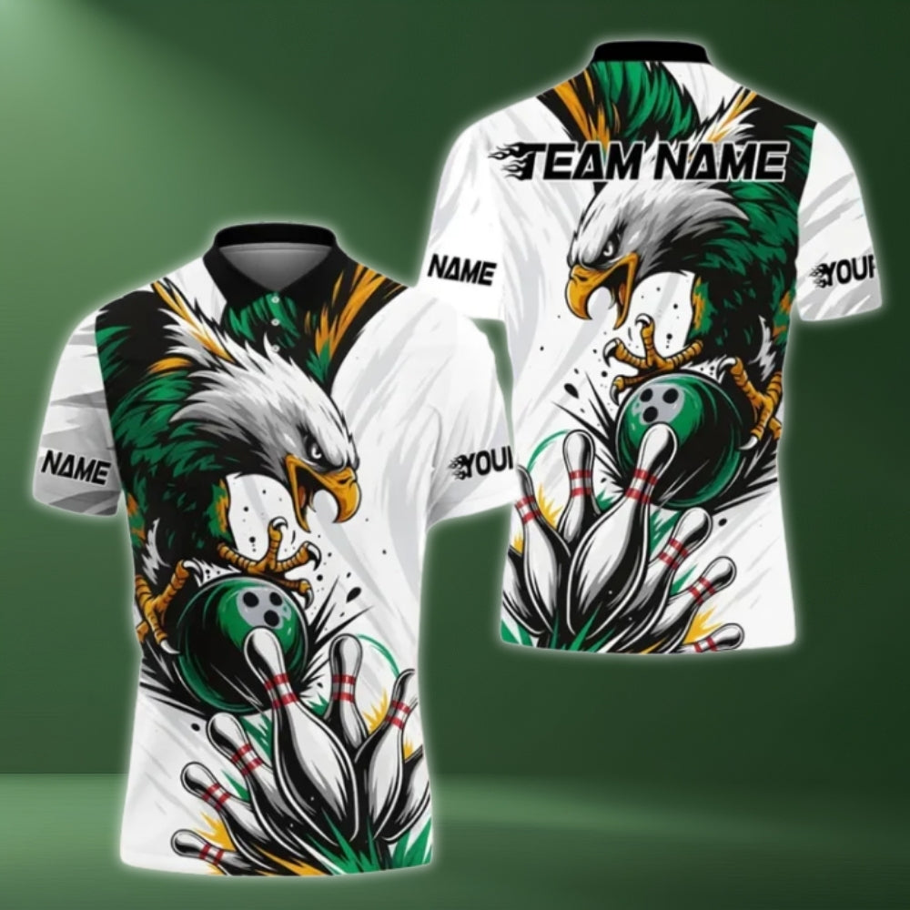 Custom Eagle Pin Ball Mens Polo Bowling Shirts For Men, Custom Red Whi ...
