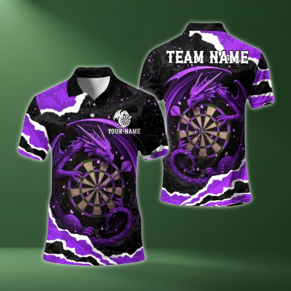 Custom Black Purple Dragon Dartboard Dart Polo Shirts For Men, Custom ...