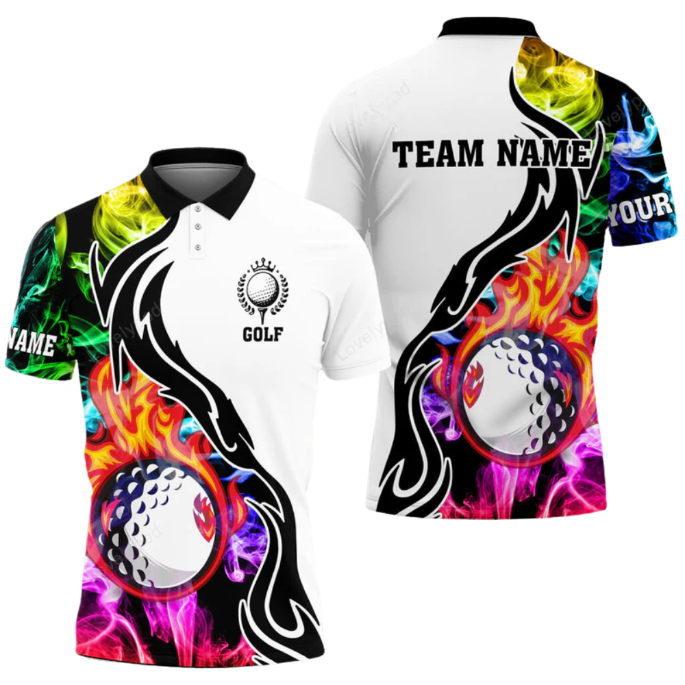 Custom Flame Golf Polo Shirts For Men, Custom Flame Team Golf Shirts M ...