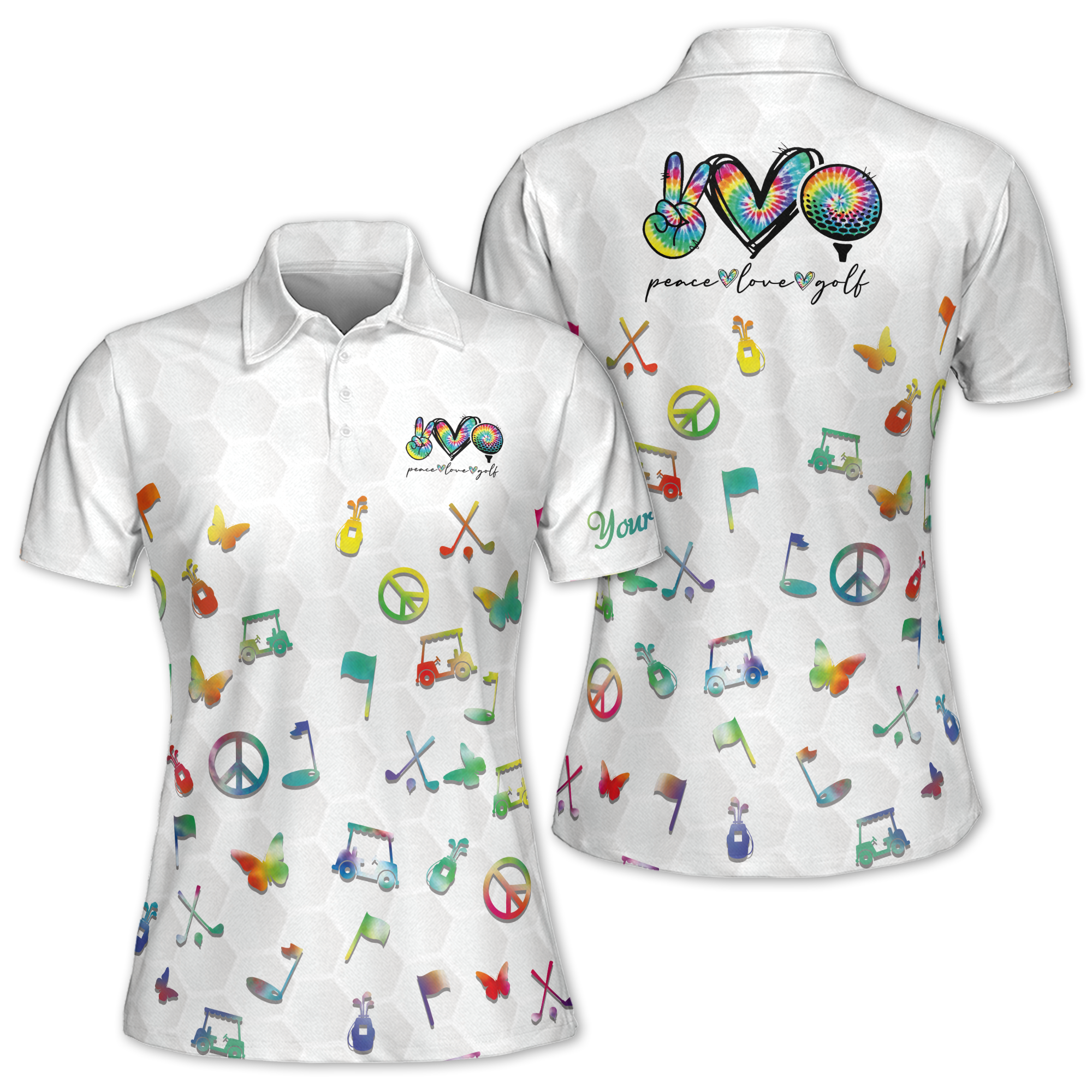 Peace Love Golf Women's Golf Polo Shirts, Women's Colorful White Golf ...