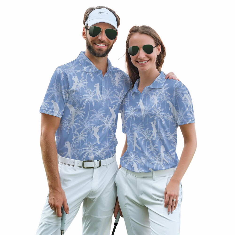 His And Hers Matching Blue Golf Polo Shirts, Matching Golf Shirts For ...